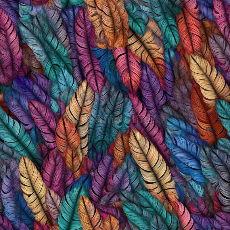 Multi-colored Bright Ethnic Feathers. Seamless Pattern with Colorful ...
