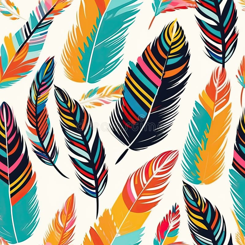 Multi-colored Bright Ethnic Feathers. Seamless Pattern with Colorful ...