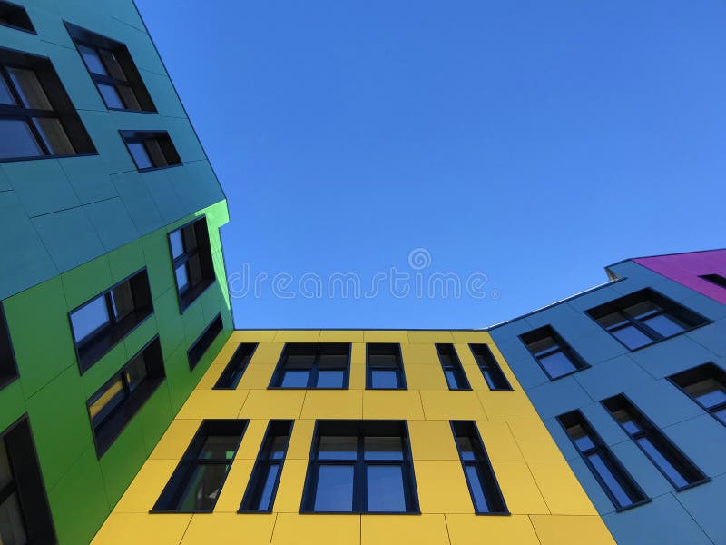 Multi-colored Bright Facades of the School. Stock Photo - Image of ...