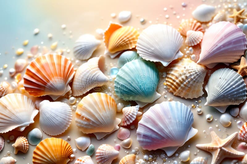 Multi-colored Bright Shells in Pastel Colors Stock Photo - Image of ...