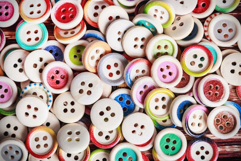 Multi Colored Buttons on a Wooden Background Stock Image - Image of ...