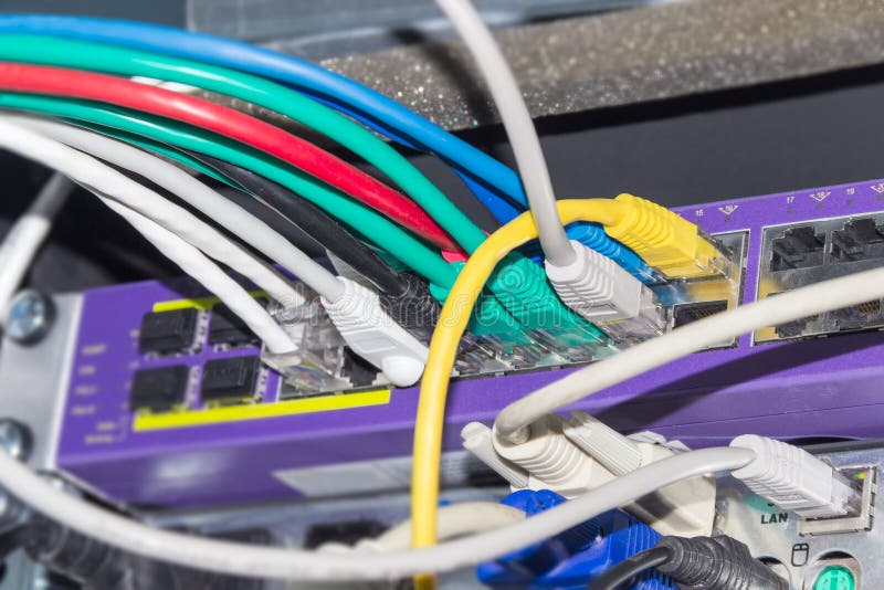 Multi-colored Cables Connected To Equipment in Telecommunication Stock ...