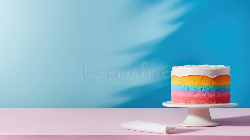 Multi-colored Cake with Layers on Plate and Window Shadow. the Sponge ...