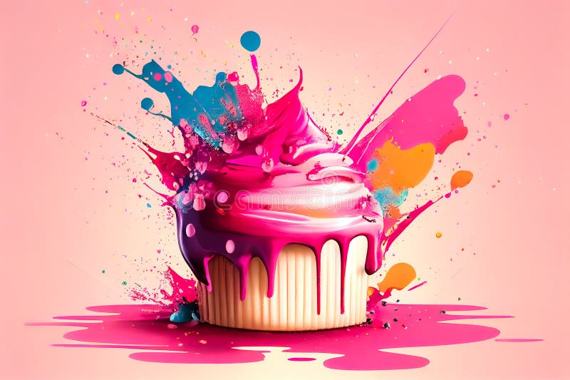 Multi-colored Cake with Pink Splashes of Icing. Generative AI Stock ...
