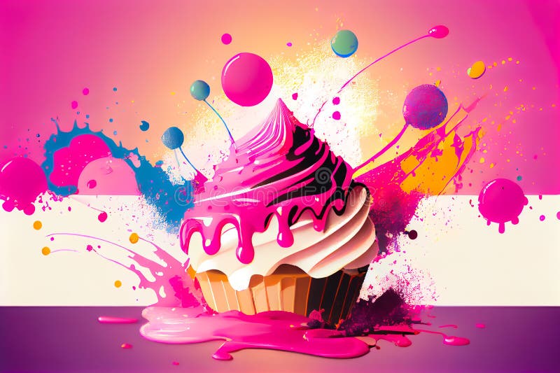 Multi-colored Cake with Pink Splashes of Icing. Generative AI Stock ...