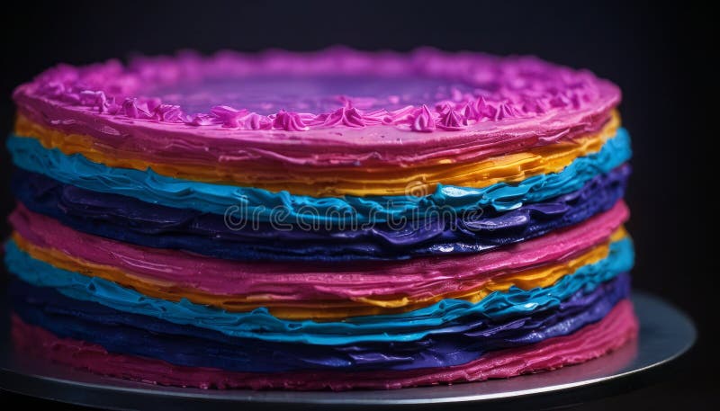 A Multi-colored Cake with Purple, Blue, and Pink Frosting Stock Image ...