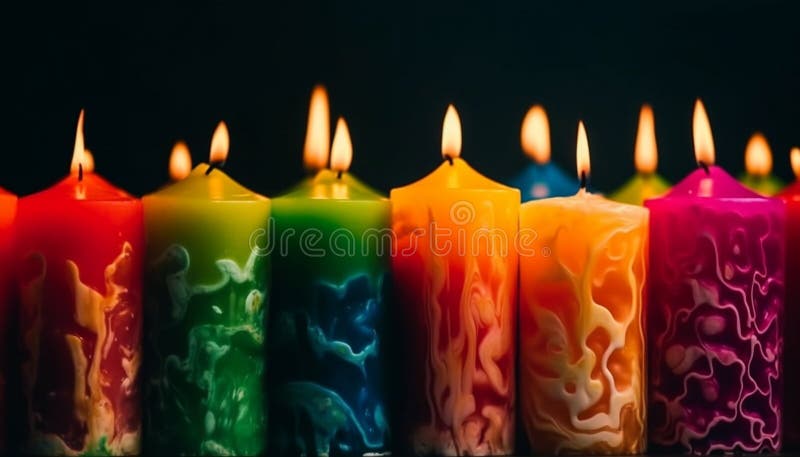 Multi Colored Candles Burning Bright, Symbolizing Spirituality and ...
