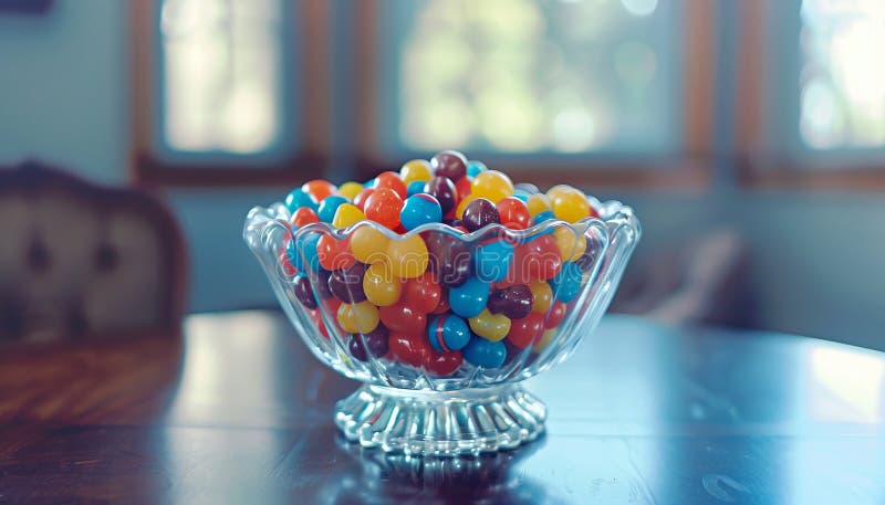 Multi Colored Candy Bowl on Table, a Sweet Indulgence Stock ...