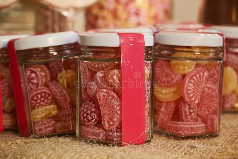 Multi-colored Candy Candies in Glass Jars Stock Image - Image of ...