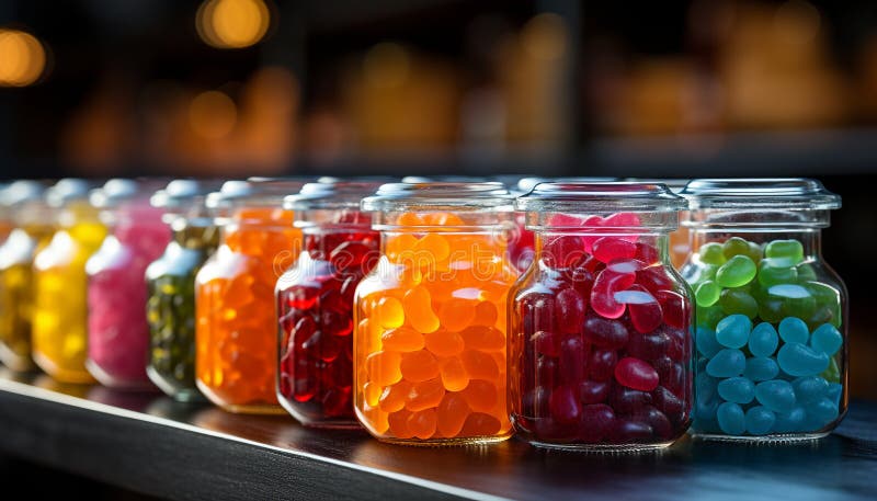 Multi Colored Candy Jar with Vibrant Fruit Gelatin Generated by AI ...