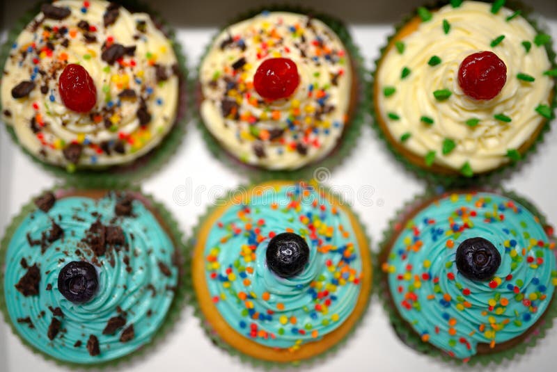Multi Colored Capcakes in Box Stock Photo - Image of cream, background ...