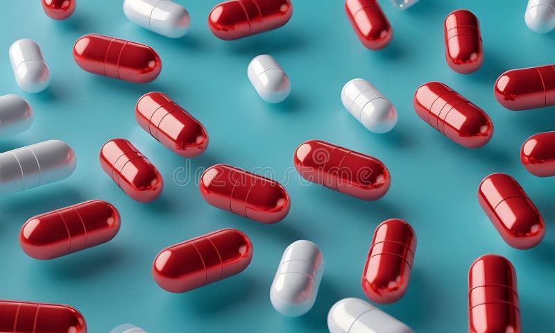 Multi-colored Capsules on a Blue Background. Artificial Intelligence ...