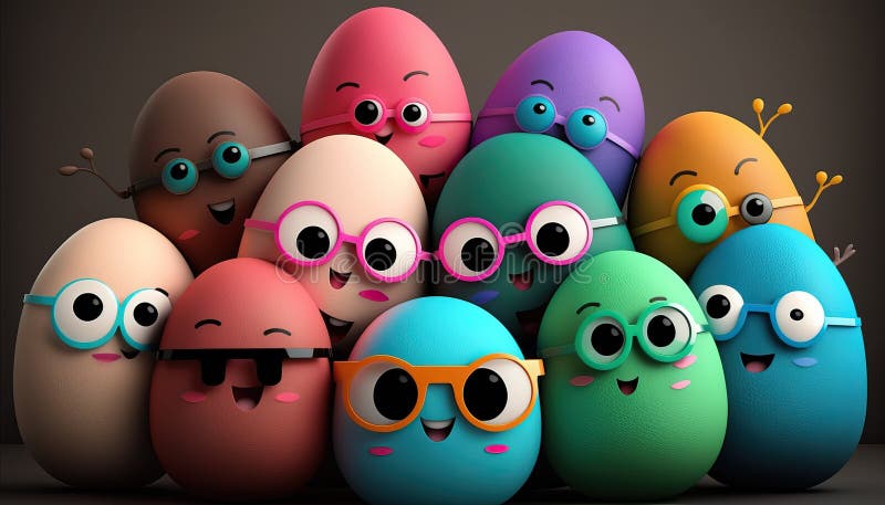Multi-colored Cartoon Eggs with Different Emotions. Stock Illustration ...