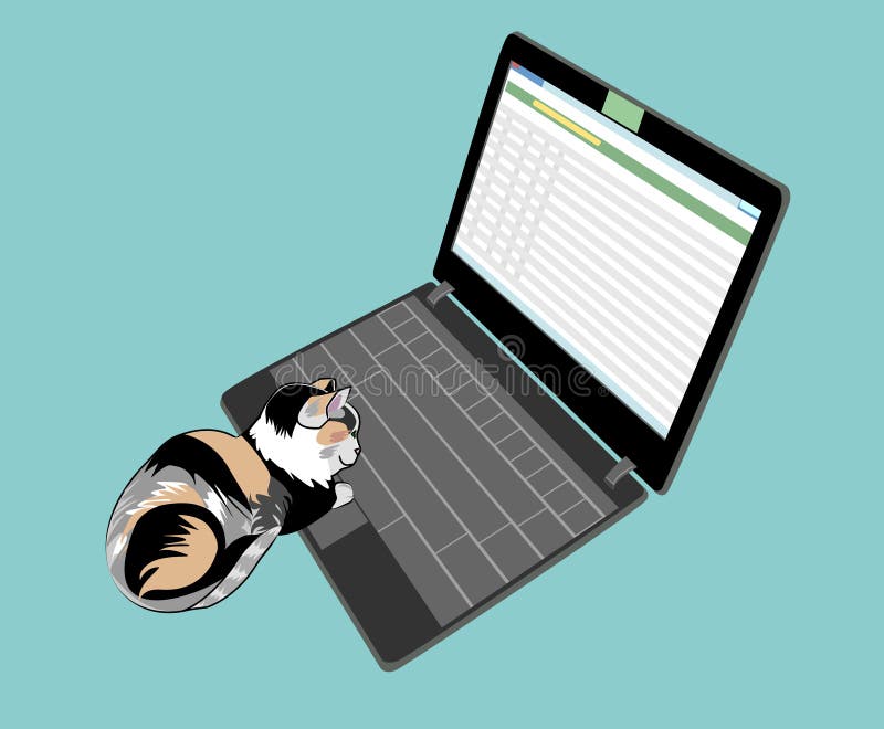 Multi-colored Cat Behind the Laptop. Stock Vector - Illustration of ...