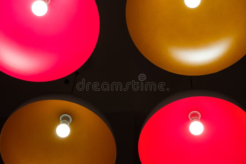 Multi Colored Ceiling Chandeliers with Bright Lights Stock Photo ...