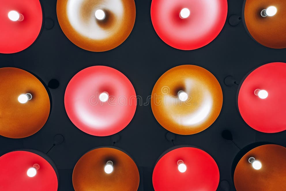 Multi Colored Ceiling Chandeliers with Bright Lights Stock Photo ...