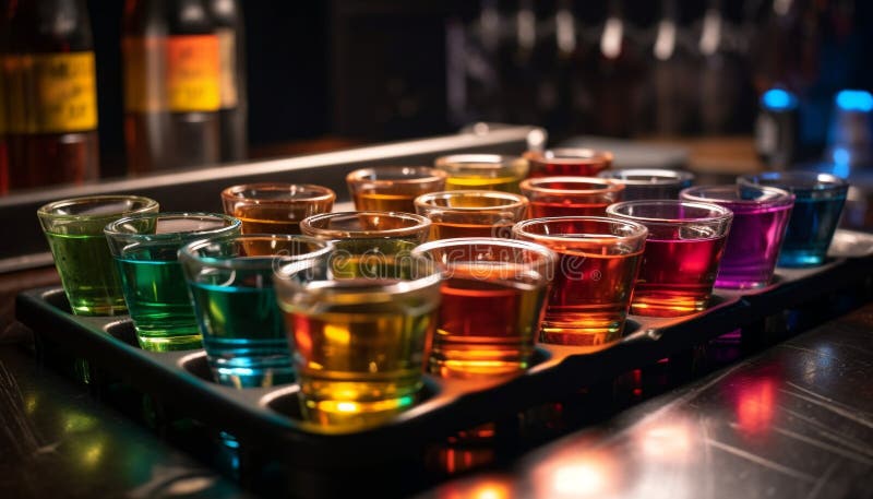 Multi Colored Celebration at Pub with Transparent Bar Generated by AI ...