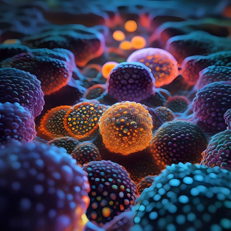 Multi Colored Cells Glow in High Scale Magnification - Generated by Ai ...