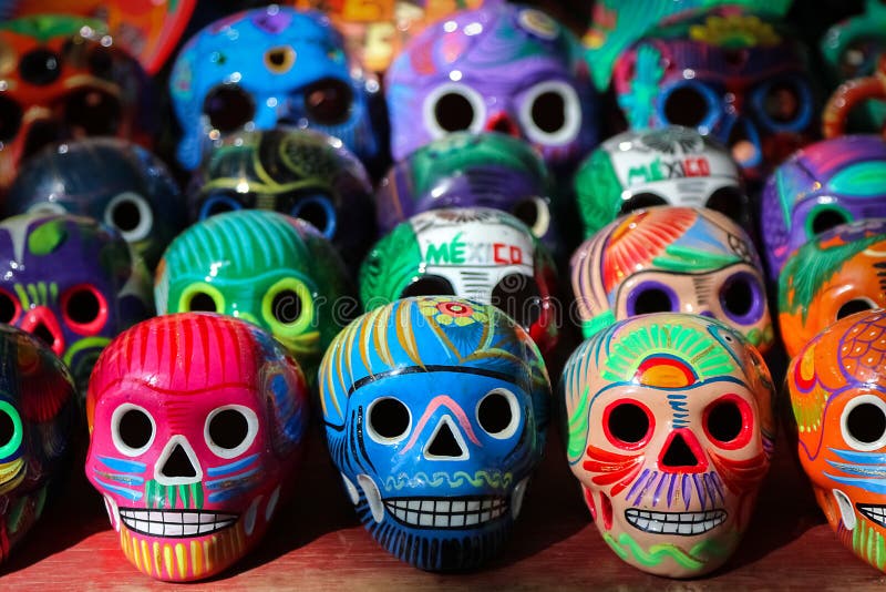 Multi-colored Ceramic Decorative Skull. Mexican Souvenirs. Stock Image ...