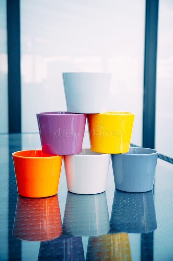 Multi-colored Ceramic Flower Pots Built in a Pyramid Stock Image ...
