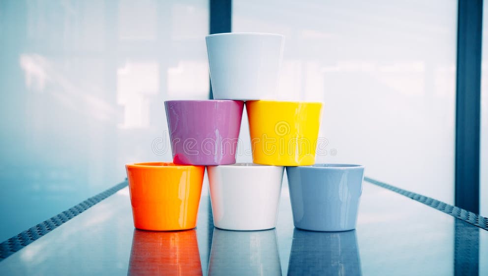 Multi-colored Ceramic Flower Pots Built in a Pyramid Stock Image ...