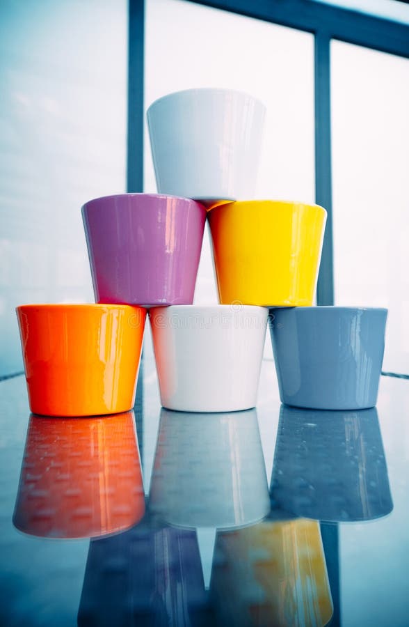 Multi-colored Ceramic Flower Pots Built in a Pyramid Stock Photo ...