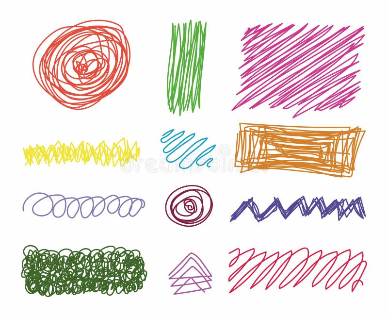 Multi Colored Charcoal Pencil Scribble Vector Set. Childish Drawing ...