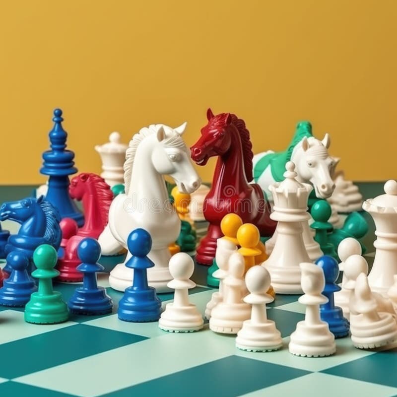 Multi-colored Chess Field with Multi-colored Pieces Stock Illustration ...