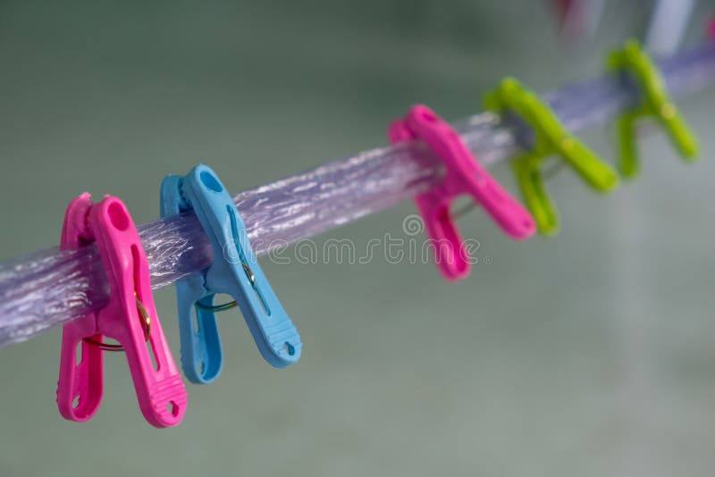 Multi-colored Clips on the Rope Stock Image - Image of home, cable ...