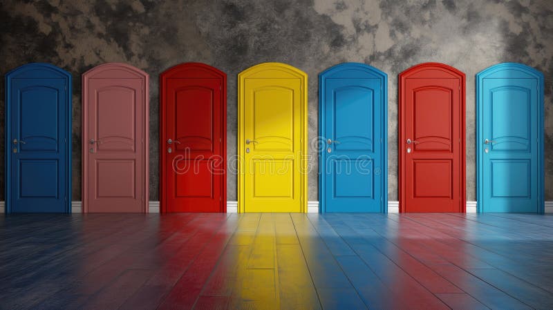 Multi-colored closed doors stock photo. Image of wood - 305372690