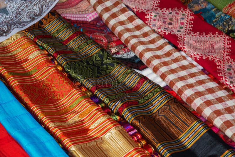 Multi-colored Cloth on the Counter of the Store. Laos Stock Photo ...