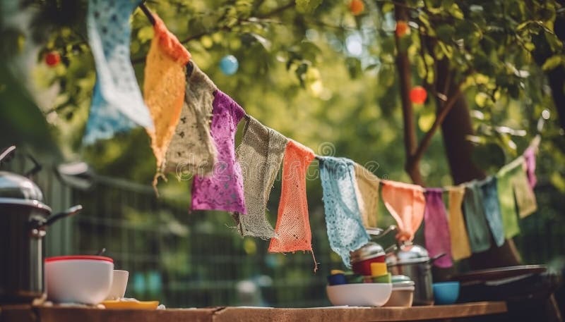 Multi Colored Clothes Drying on Outdoor Clothesline Generated by AI ...