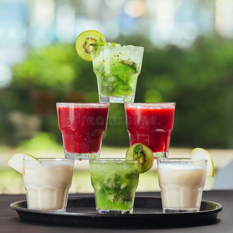 Cocktails Form Tower, Red ,green and White Color Stock Photo - Image of ...