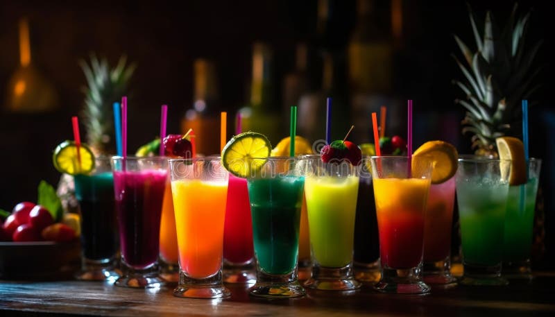 Multi Colored Cocktails on Table, Perfect Summer Refreshment Generated ...