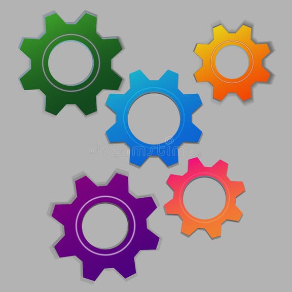 5 multi-colored cogs stock vector. Illustration of gears - 100632767