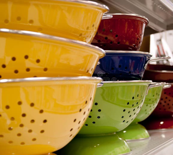 Multi Colored Colanders stock image. Image of steel, strainers - 21588637