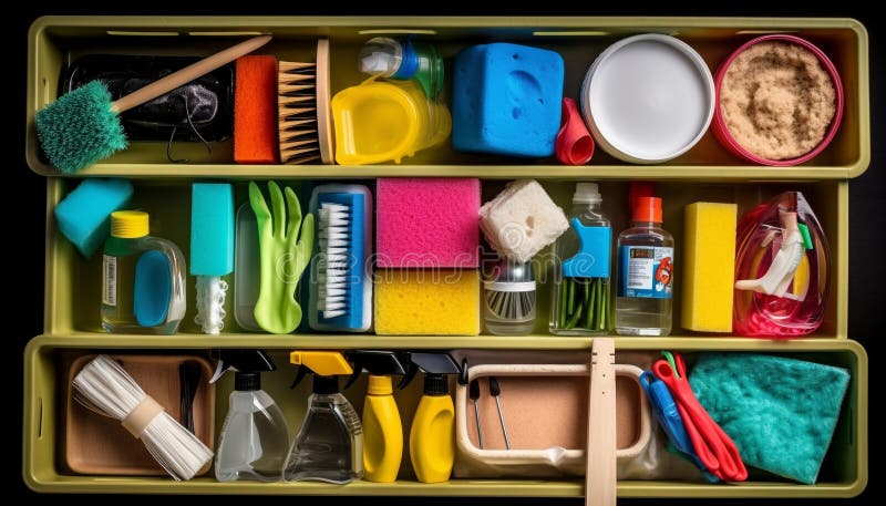 A Multi Colored Collection of Work Tools in Plastic Containers ...