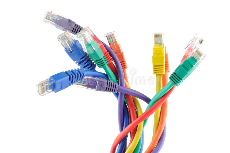 Ball of Colored Network Cables and Plugs Isolated Stock Image - Image ...