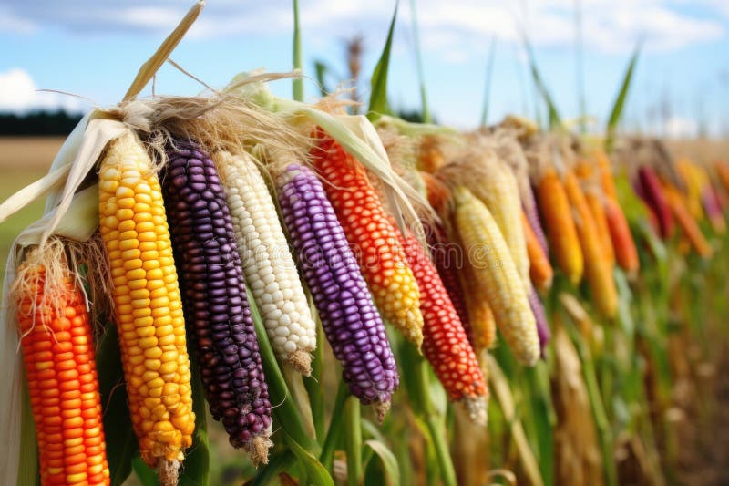 Multi-colored Corn Variety Grown in a Field Stock Illustration ...