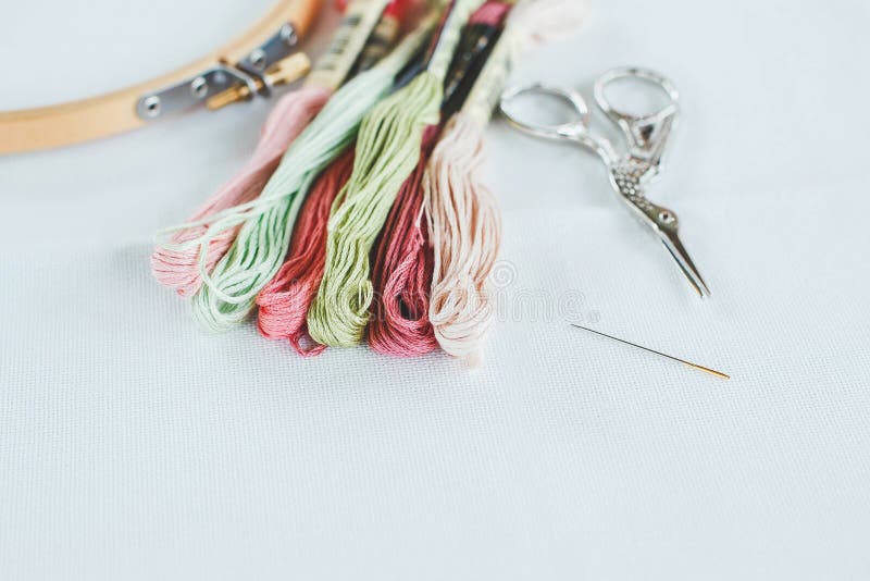 Multi-colored Cotton Floss Thread for Cross-stitch, a Needle, Scissors ...