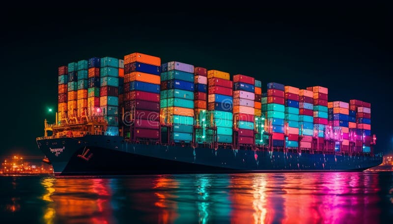 Multi Colored Cranes Stack Heavy Crates, Delivering Global Business To ...