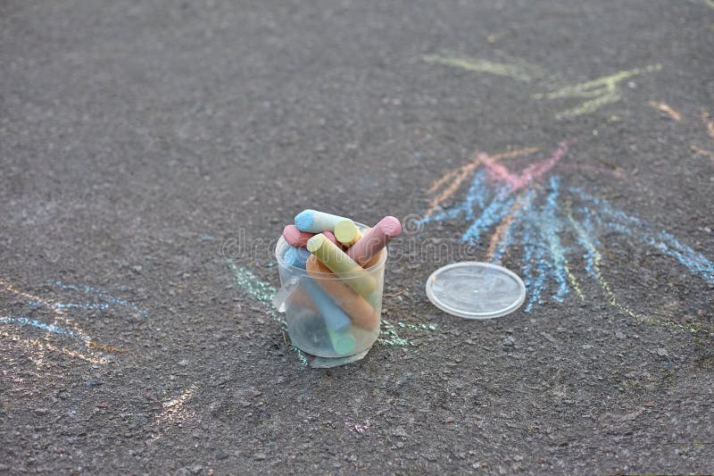 Multi-colored Crayons Scattered on the Asphalt Stock Image - Image of ...
