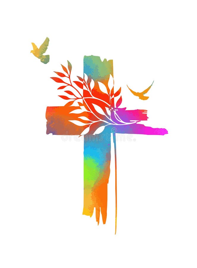 Multi-colored Cross. Cross Made of Rainbow Blots. Happy Easter. Vector ...
