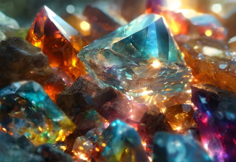 Multi-colored Crystals of Different Shapes and Sizes Illuminated by ...