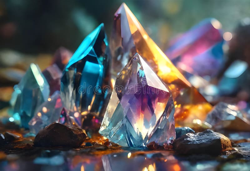 Multi-colored Crystals of Different Shapes and Sizes Illuminated by ...