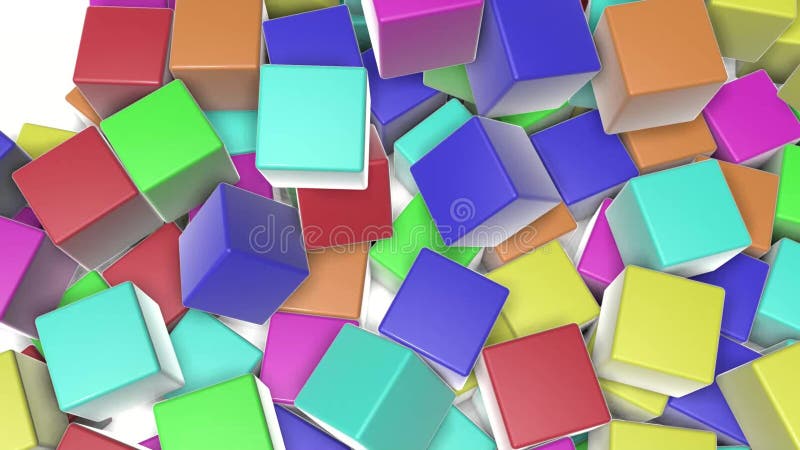 Multi-colored Cubes Fall on a White Background. Animated. 3d Render ...