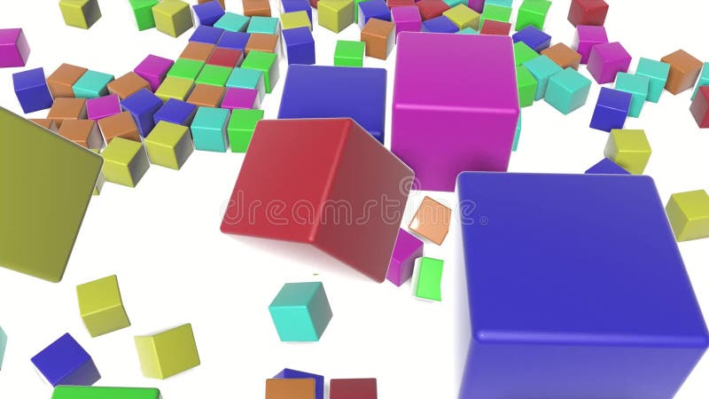 Multi-colored Cubes Fall on a White Background. Animated. 3d Render ...