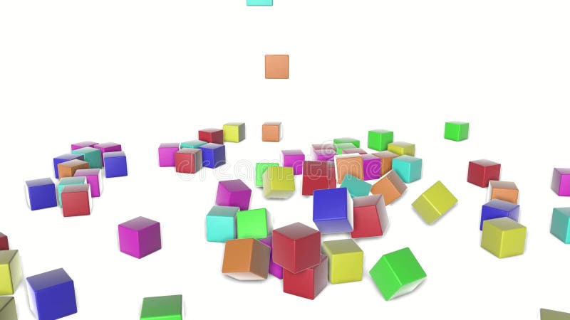 Multi-colored Cubes Fall on a White Background. Animated. 3d Render ...