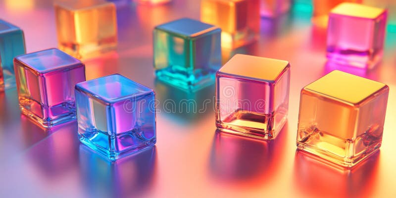 Multi-colored Cubes Made of Translucent Material, Resting on a Light ...