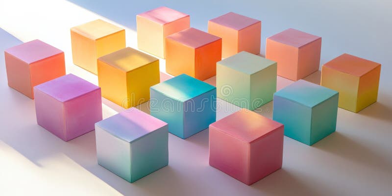 Multi-colored Cubes in Soft Tones Arranged Geometrically on a White ...